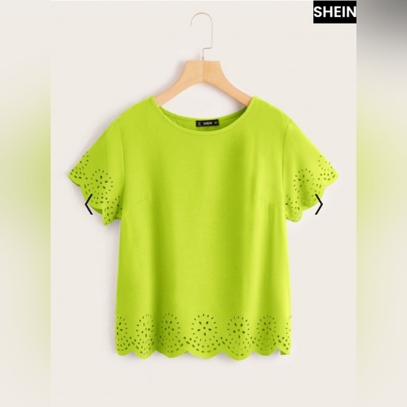 SHEIN | Tops | Shein Neon Lime Scallop Edge Laser Cut Top | Poshmark